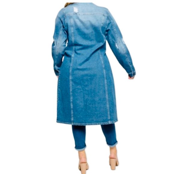 Jackets & Coats | Plus Size Long Distressed Denim Jacket | Poshmark